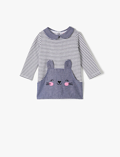 Koton Kız Çocuk Bisiklet Yaka Uzun Kollu Hayvan Detaylı Elbise