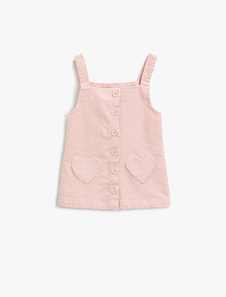 Koton Kız Çocuk Pamuklu Kalp İşlemeli Askılı Elbise