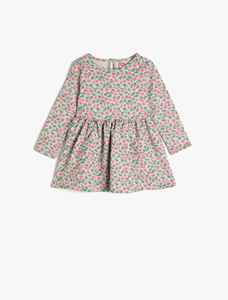 Koton Kız Çocuk Bisiklet Yaka Uzun Kollu Çiçek Desenli Elbise