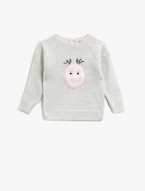 Koton Kız Çocuk Aplikeli Uzun Kollu Bisiklet Yaka Triko Kazak