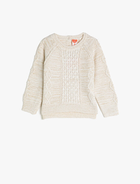 Koton Kız Çocuk Bisiklet Yaka Saç Örgüsü Triko Kazak