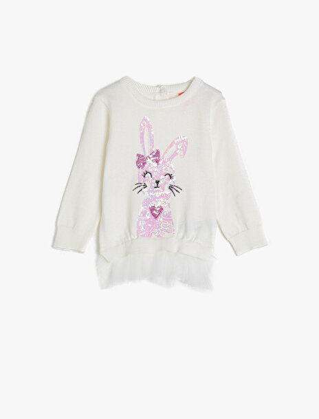 Koton Kız Çocuk Bisiklet Yaka Payetli Triko Kazak