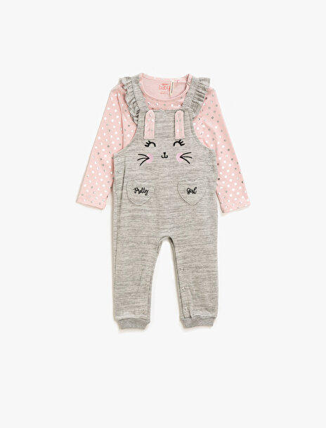 Koton Kız Çocuk Baskılı Fırfırlı Pamuklu Çıtçıtlı Takım