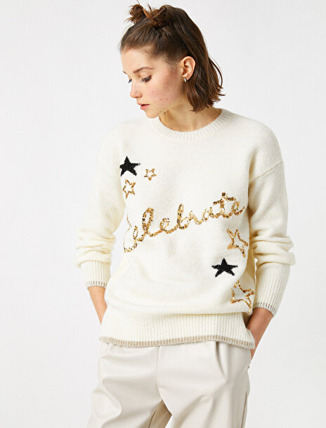 Koton Kadın Bisiklet Yaka Pullu Kazak