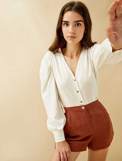 Koton Kadın Keten Şort Yüksek Bel