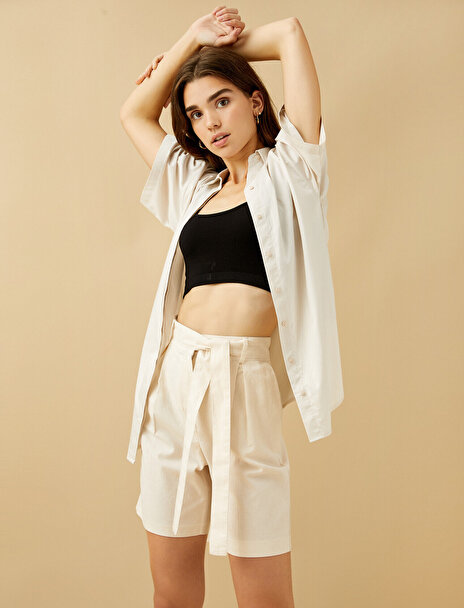 Koton Kadın Keten Şort Kemerli