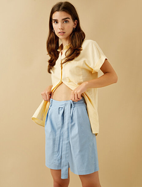 Koton Kadın Keten Şort Kemerli