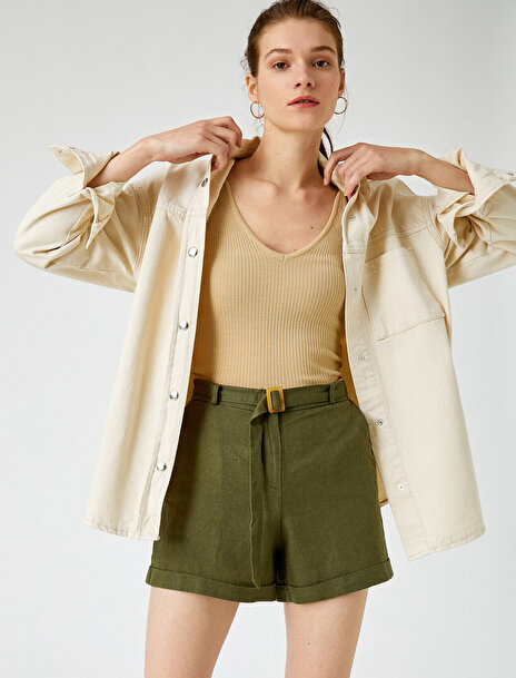 Koton Kadın Keten Şort Kemerli