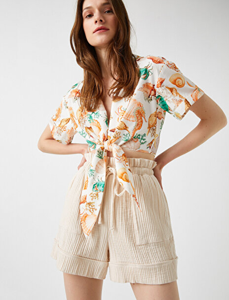 Koton Kadın Dokulu Sort Belden Baglamali