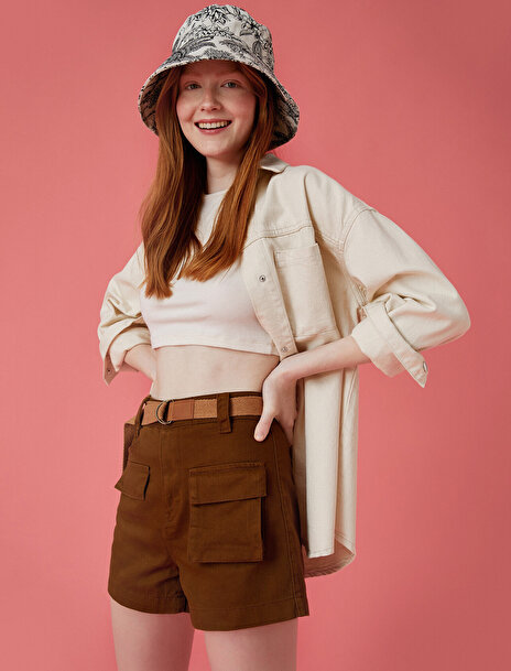 Koton Ole Genç Kız Cepli Şort Kemerli Pamuklu