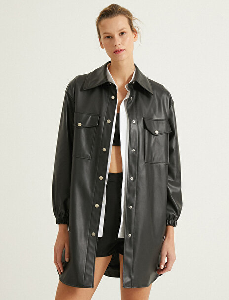 Koton Kadın Deri Ceket Uzun Cepli Koton Kadın Deri Ceket Uzun Cepli