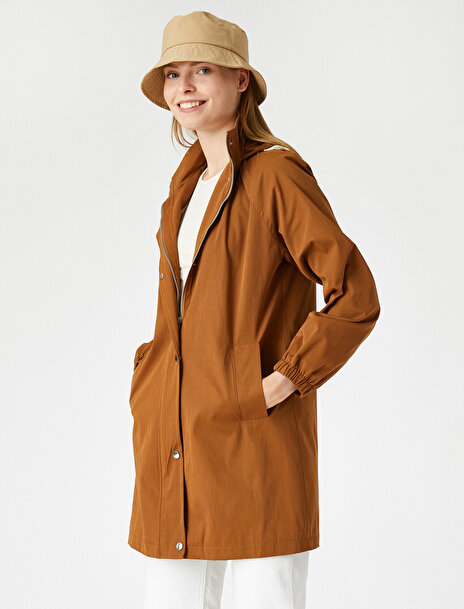 Koton Kadın Oversize Trençkot Cepli Fermuarlı