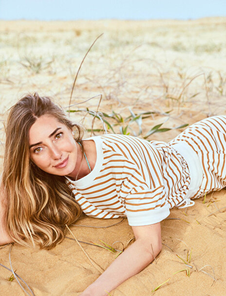 Koton Kadın %100 Organik Pamuk Çizgili Tisört