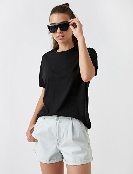 Koton Kadın Bisiklet Yaka Tişört Basic Pamuklu Koton Kadın Bisiklet Yaka Tişört Basic Pamuklu