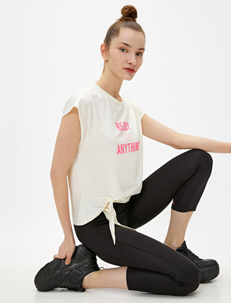 Koton Kadın Sloganlı Atlet Belden Bağlamalı Bisiklet Yaka Tanktop Koton Kadın Sloganlı Atlet Belden Bağlamalı Bisiklet Yaka Tanktop