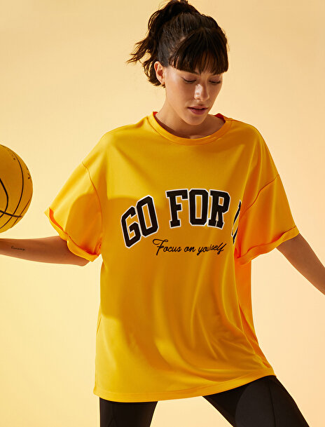 Koton Kadın Yazılı Baskılı Tişört Bisiklet Yaka Oversize