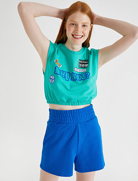 Koton Kadın Baskili Tisört  Kolsuz Pamuklu