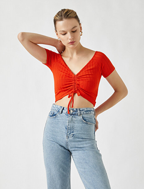 Koton Kadın Crop Tişört Büzgülü