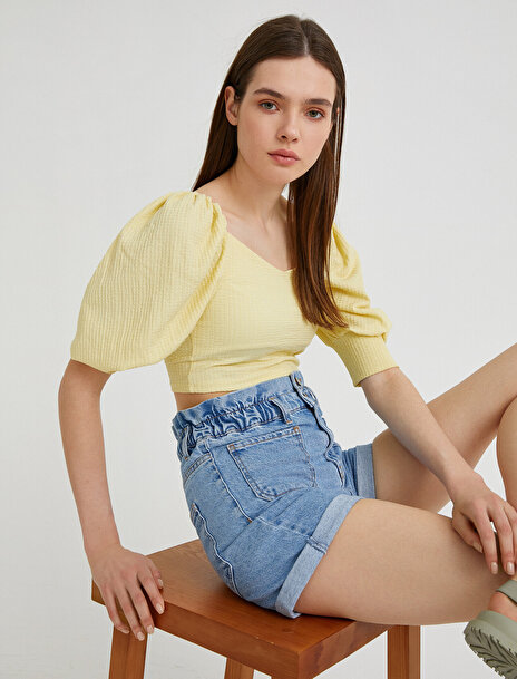 Koton Kadın Crop Prenses Kol Bluz
