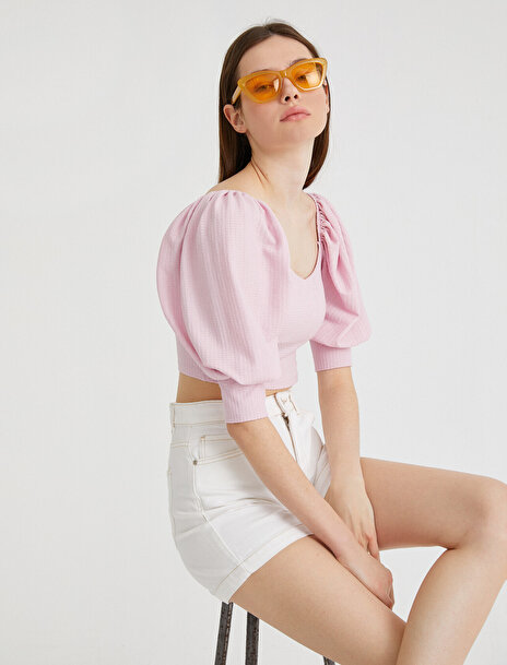 Koton Kadın Crop Prenses Kol Bluz