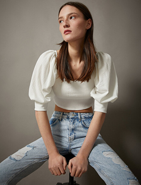 Koton Kadın Crop Balon Kol Bluz