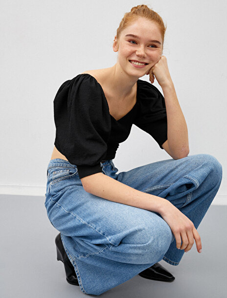 Koton Kadın Crop Balon Kol Bluz