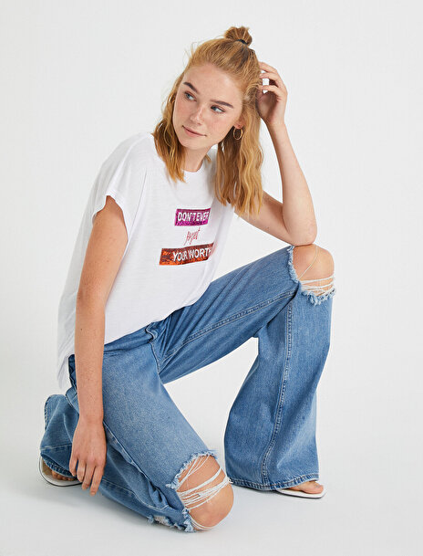 Koton Kadın Sloganlı Tişört Baskılı