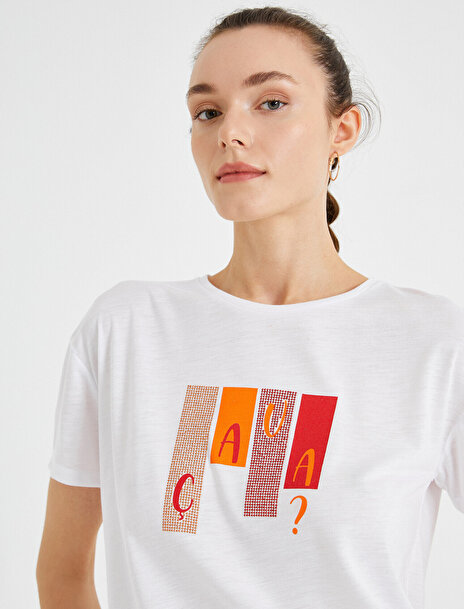 Koton Kadın Taşlı Baskılı Tişört