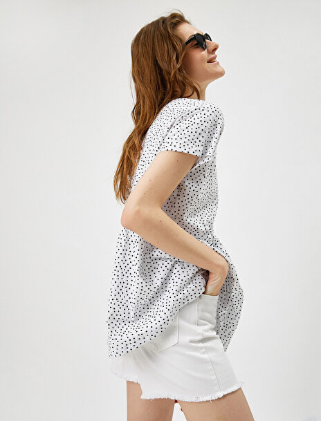 Koton Kadın Puantiyeli Tişört Bisiklet Yaka Pamuklu