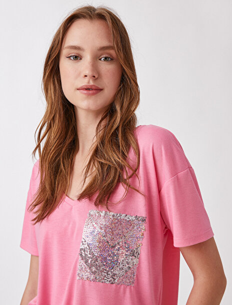 Koton Kadın Pullu Tişört Kısa Kollu