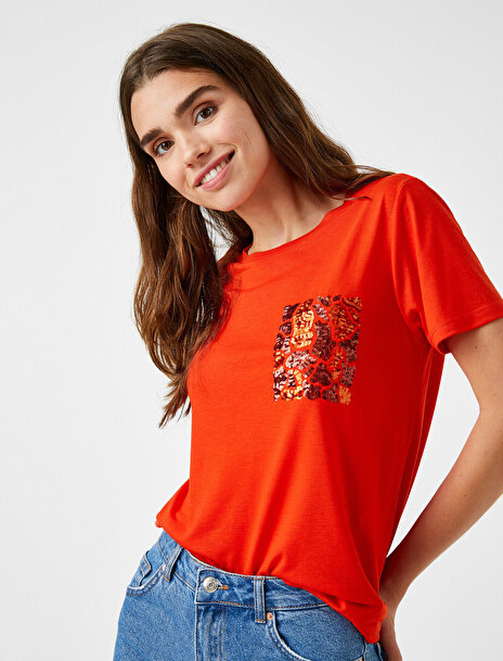 Koton Kadın Pullu Tişört Kısa Kollu