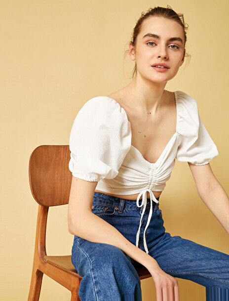 Koton Kadın Crop Prenses Kollu Bluz
