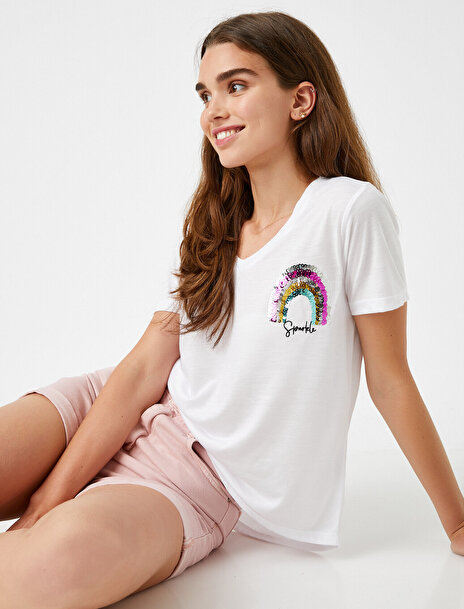 Koton Kadın Pullu Tişört Kısa Kollu