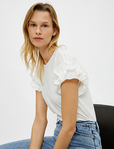 Koton Kadın Fırfırlı Tişört Kısa Kollu