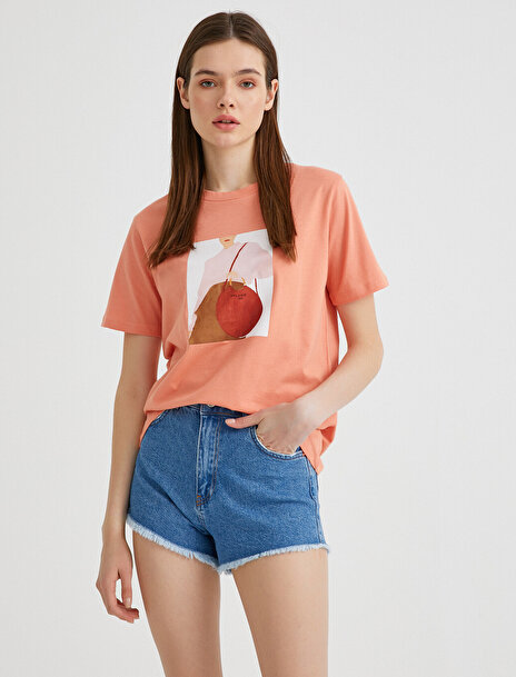 Koton Kadın Baskılı Tişört Bisiklet Yaka Oversize