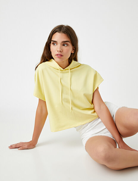 Koton Kadın Kapüşonlu Sweatshirt Kısa Kollu Pamuklu Koton Kadın Kapüşonlu Sweatshirt Kısa Kollu Pamuklu