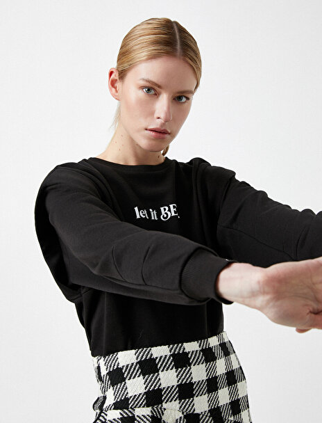 Koton Kadın Yazılı Sweatshirt Omuz Detaylı Pamuklu
