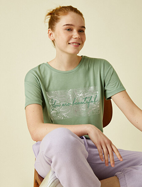 Koton Kadın Yazılı Tişört Bisiklet Yaka Baskılı