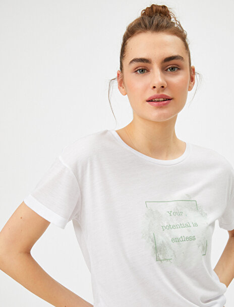 Koton Kadın Yazılı Baskılı Tişört Bisiklet Yaka