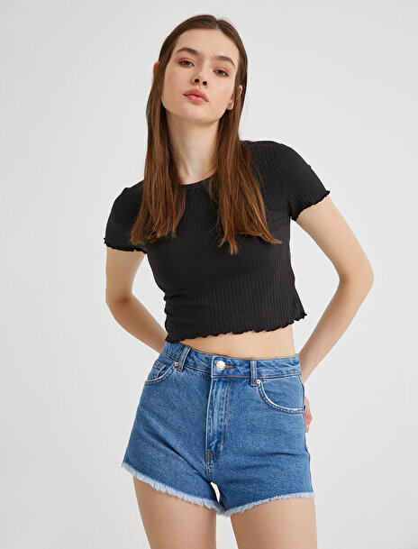 Koton Kadın Crop Tisört Fitilli