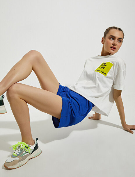 Koton Kadın Yazılı Baskılı Tişört Bisiklet Yaka Pamuklu Oversize