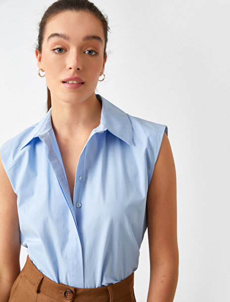 Koton Kadın Poplin Vatkalı Gömlek Kolsuz