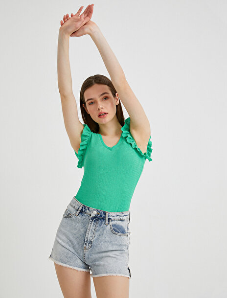 Koton Kadın Fırfırlı Tanktop V Yaka  Atlet