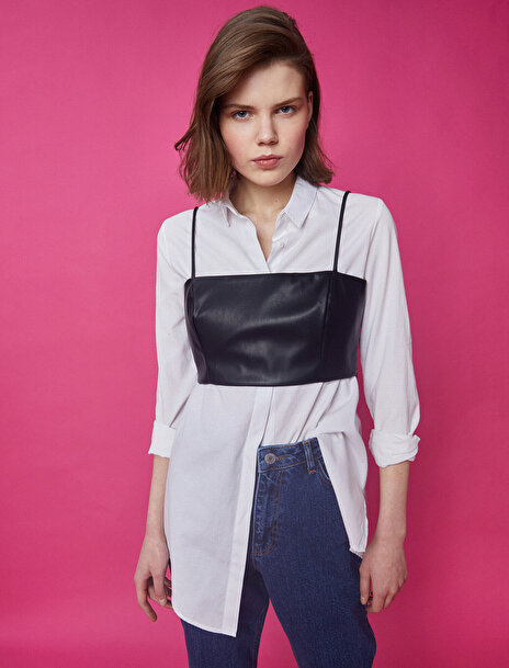 Koton Kadın Deri Görünümlü Crop Tanktop