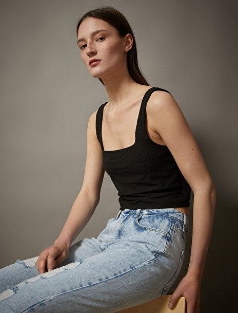 Koton Kadın Crop Atlet Düz Renk Tanktop Koton Kadın Crop Atlet Düz Renk Tanktop
