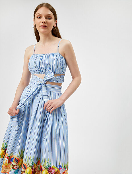 Koton Kadın Crop Atlet Çizgili Bağlama Detaylı Pamuklu