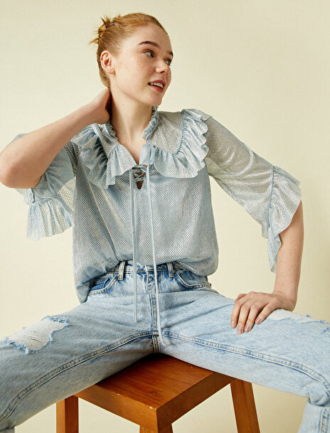 Koton Kadın Metalik Bluz Fırfırlı