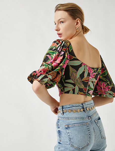 Koton Kadın Crop Çiçek Baskılı Bluz