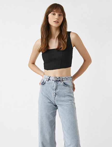 Koton Kadın Kare Yaka Crop Bluz Koton Kadın Kare Yaka Crop Bluz