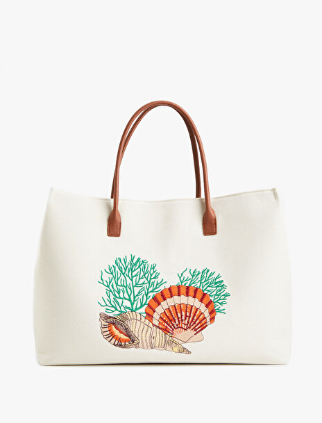 Koton Kadın Deri Detaylı Çanta Nakışlı